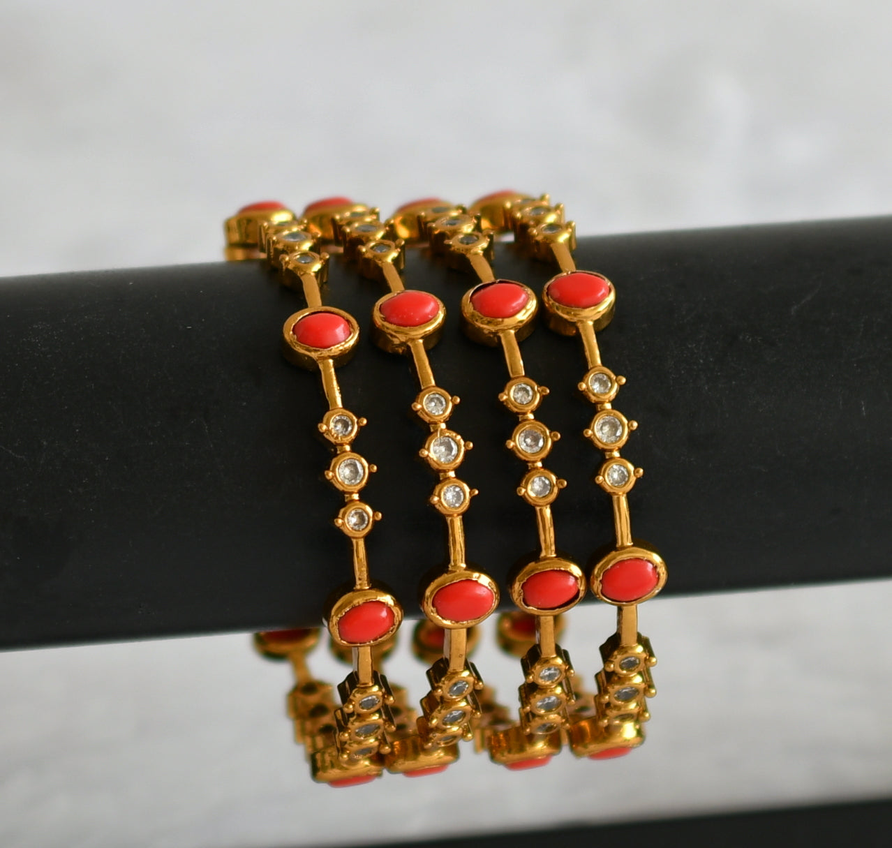 Antique gold tone cz-coral oval stone set of 4 bangles(2.4) dj-49988 ...