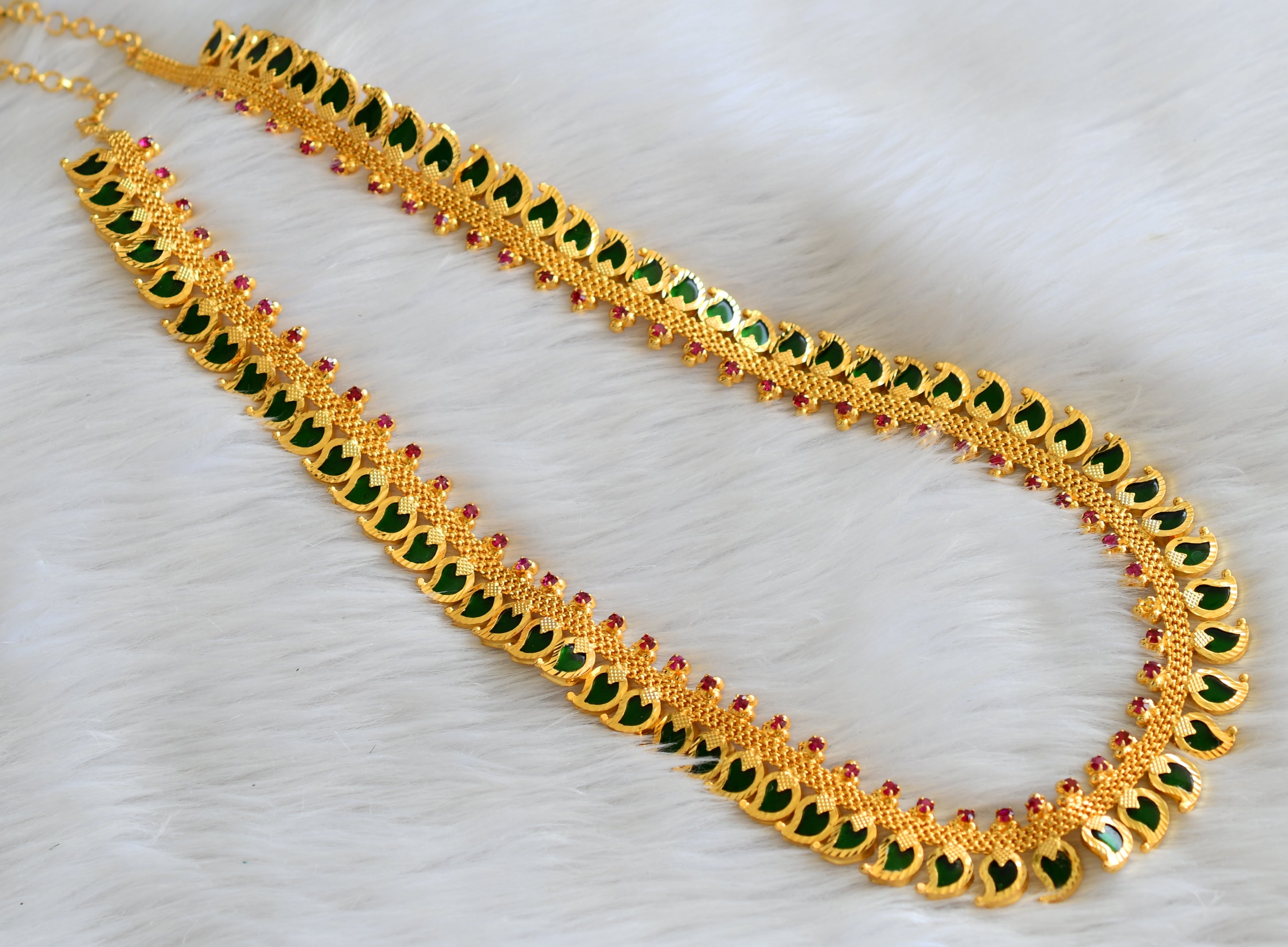 Gold tone pink-green kerala style mango haar dj-43256 – dreamjwell