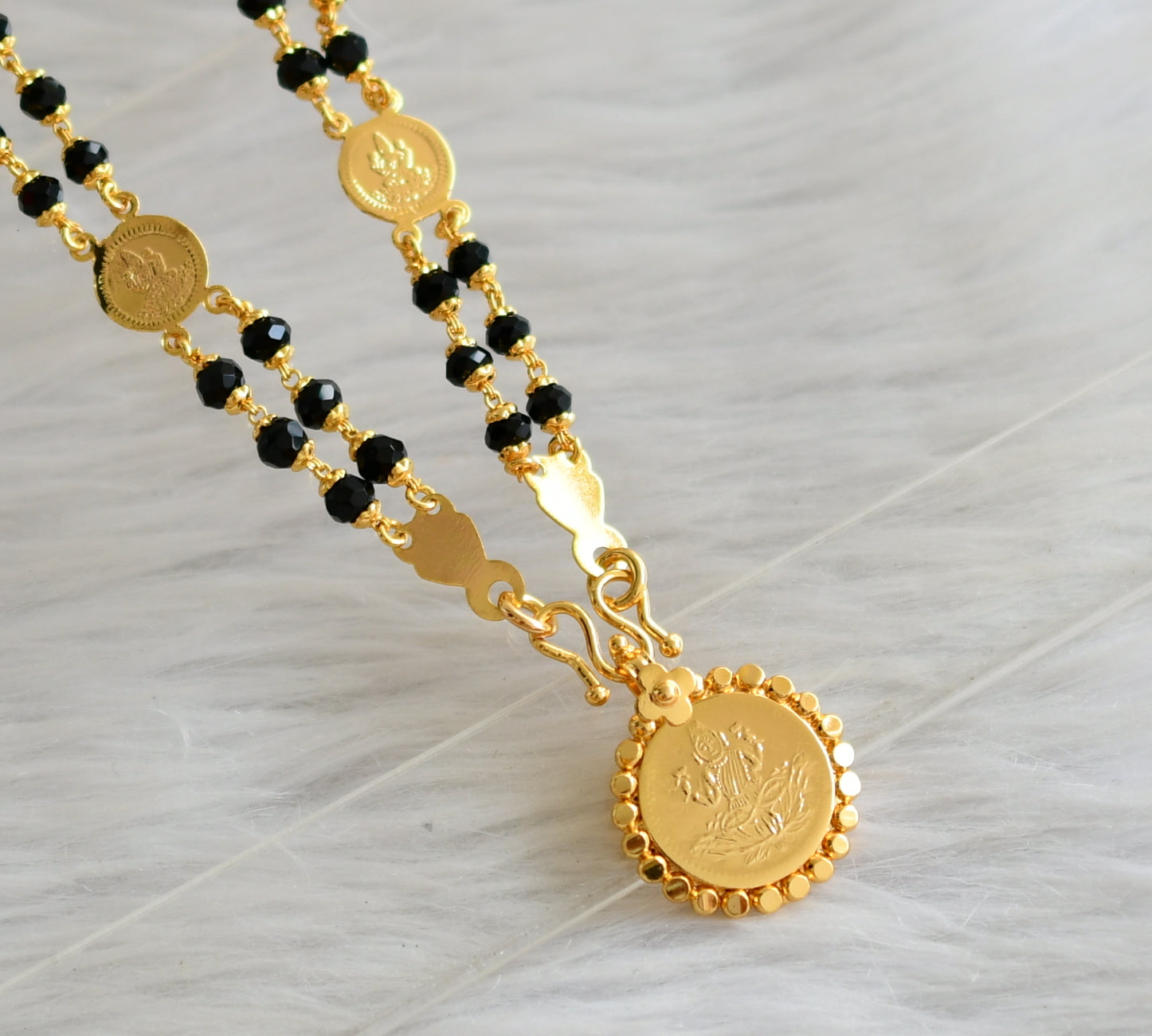 Gold tone 24 inches double layer karimani coin chain with lakshmi coin ...