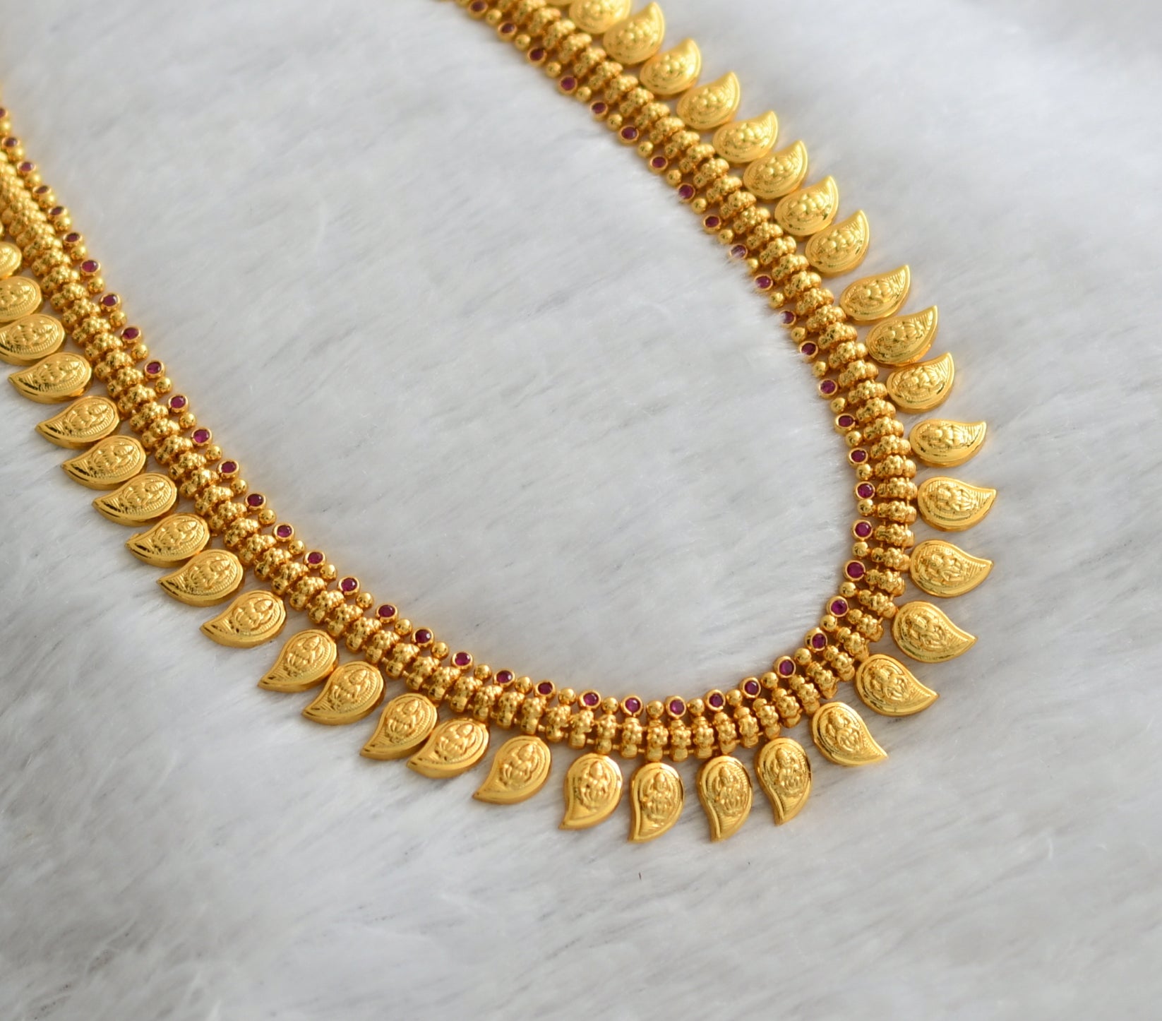 Gold look alike AD pink stone lakshmi mango haar dj-46563 – dreamjwell