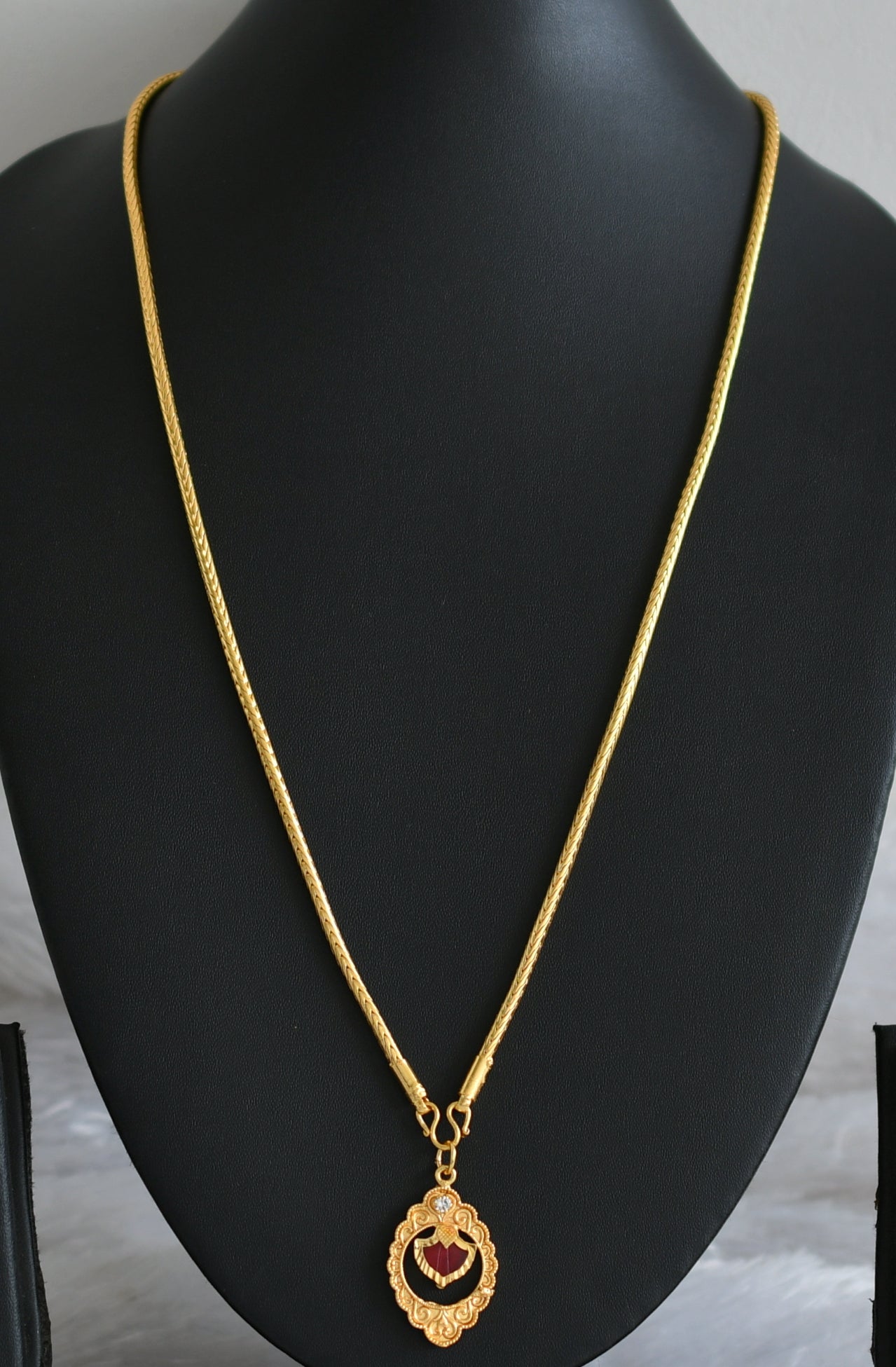Gold tone 24 inches kodi chain with red palakka pendant dj-48255 ...