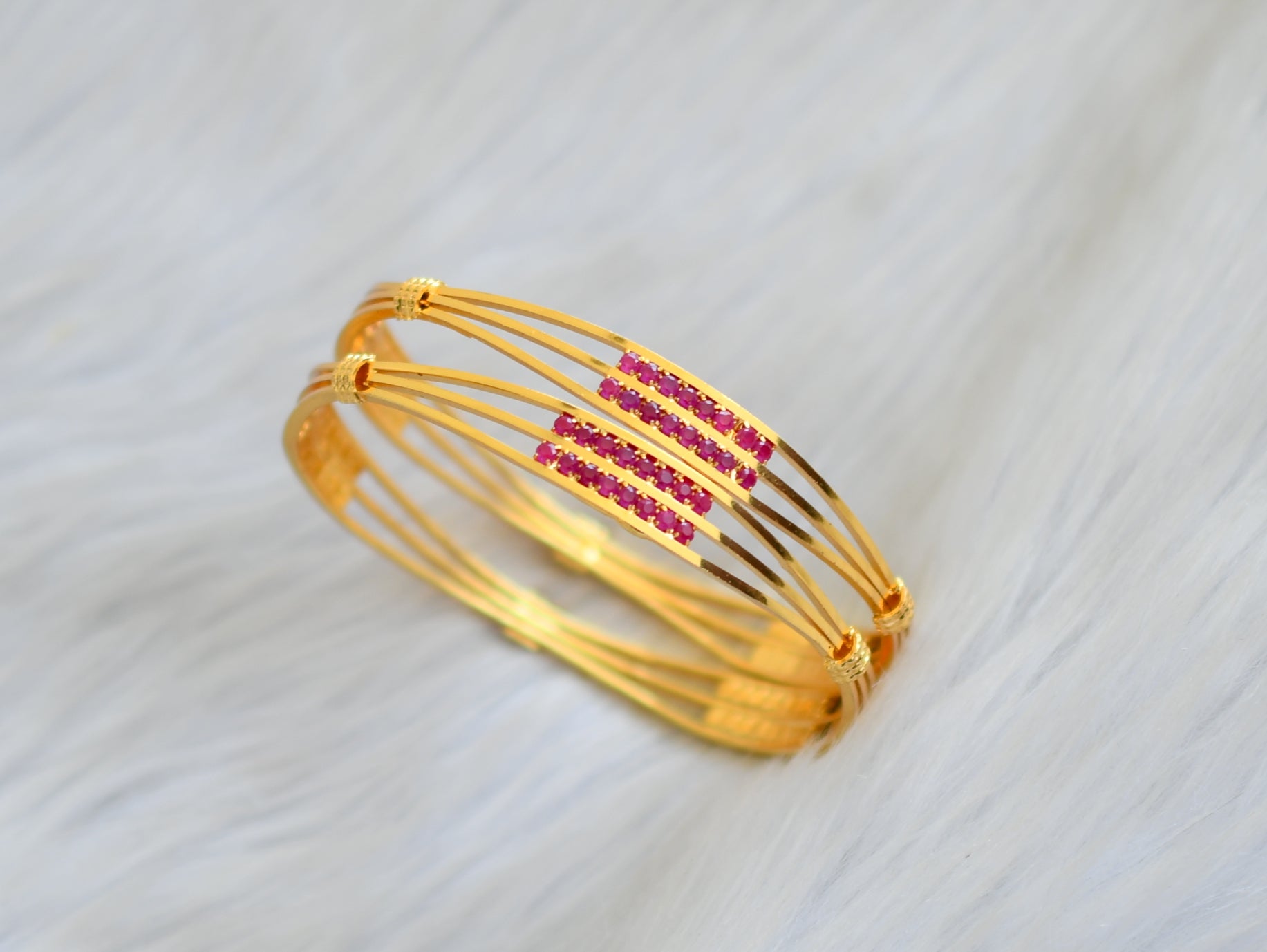Gold tone ruby stone bangles(2.4) dj-42098 – dreamjwell