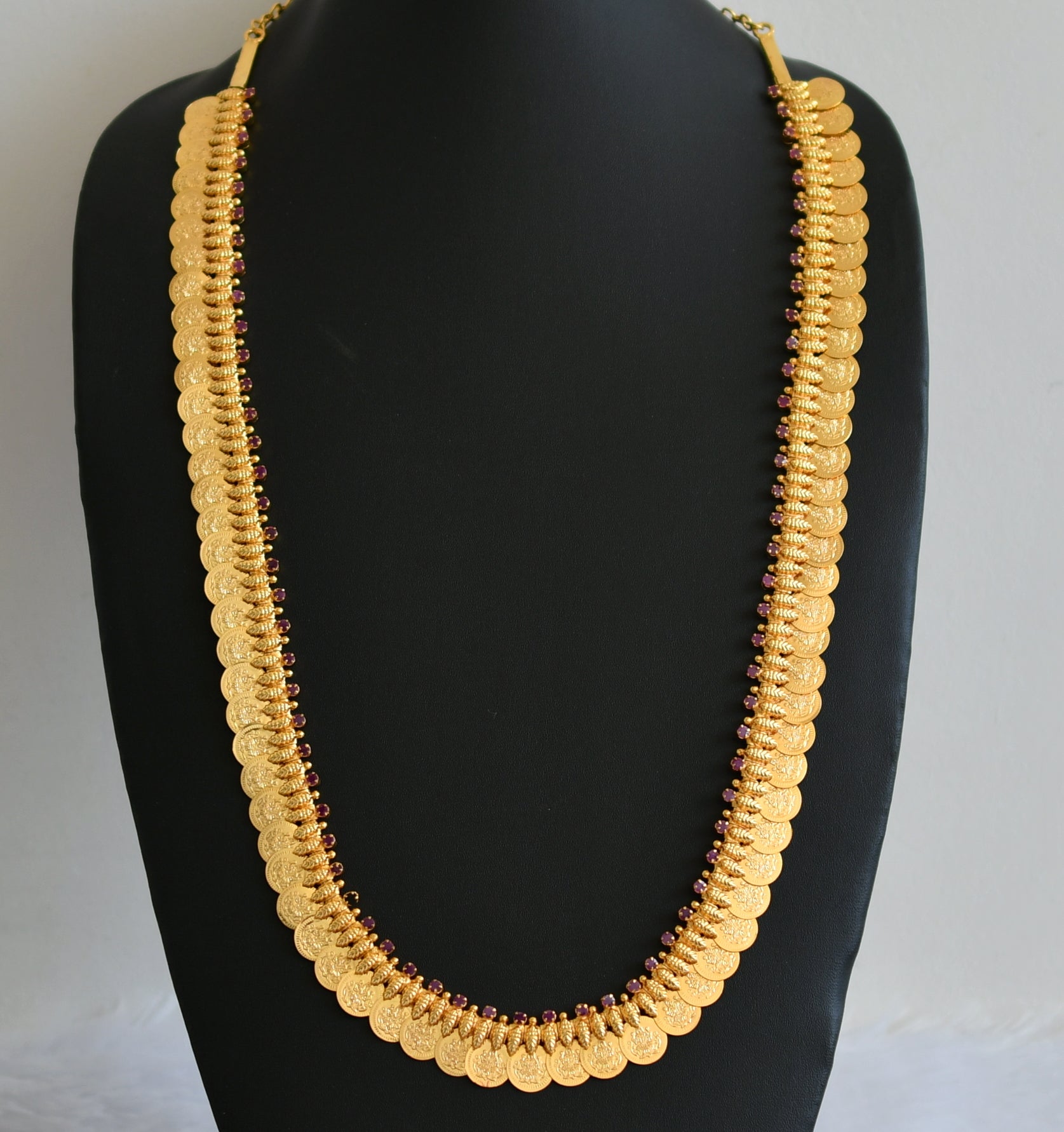 Gold tone ruby stone lakshmi coin haar dj-50322 – dreamjwell