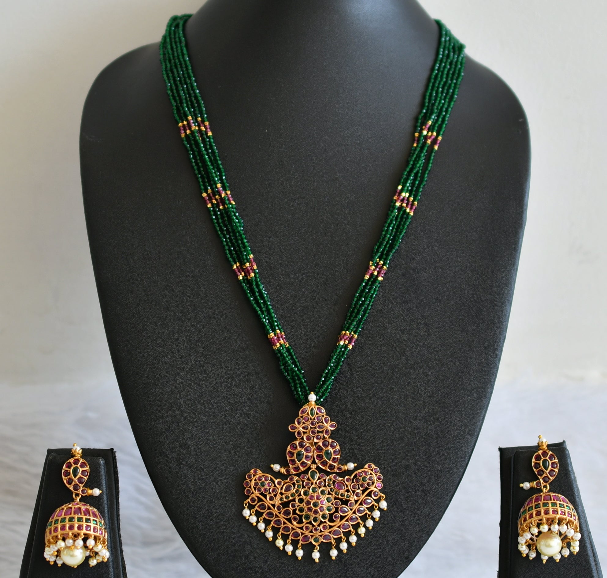 Matte finish real kemp-green beaded mango short haar set dj-50416 ...