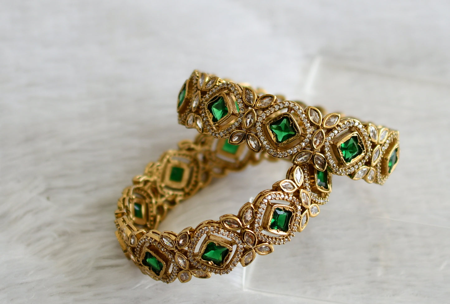 Antique gold tone cz white-bottle green stone bangles(2.4) dj-48471 ...