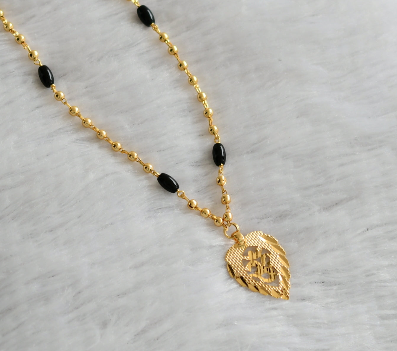 Gold tone 24 inches black bead ball chain with om pendant dj-46738 ...