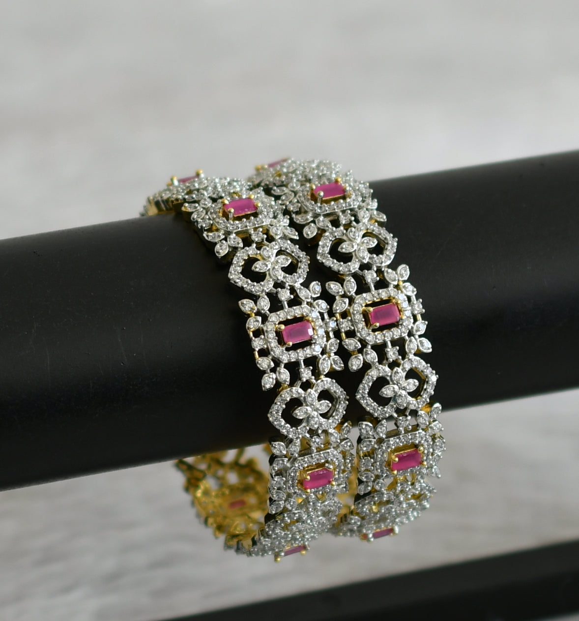 Two tone cz ruby block stone bangles(2.6) dj-48497 – dreamjwell