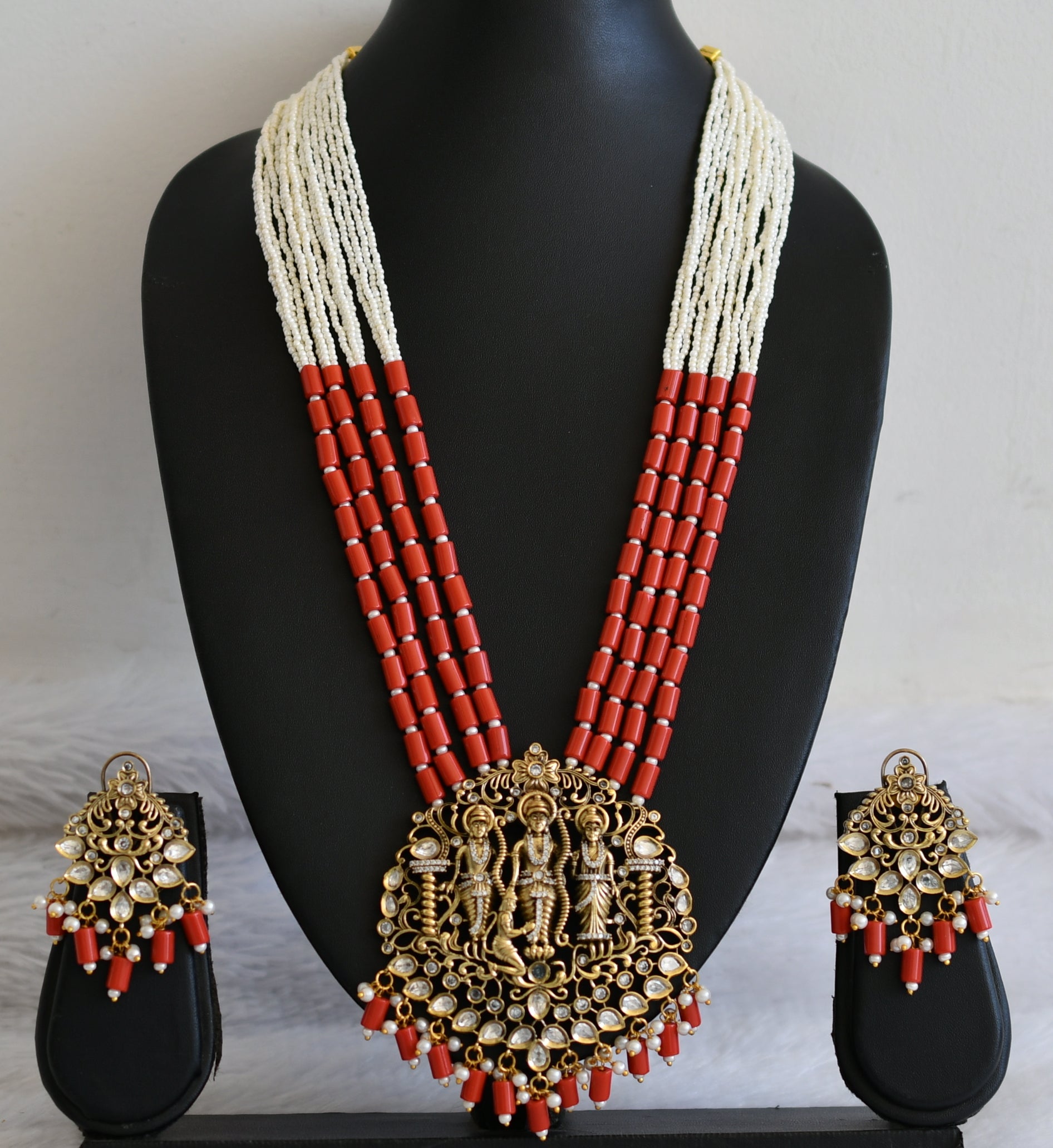 Antique gold tone cz coral victorian ram parivar short haar set dj-504 ...