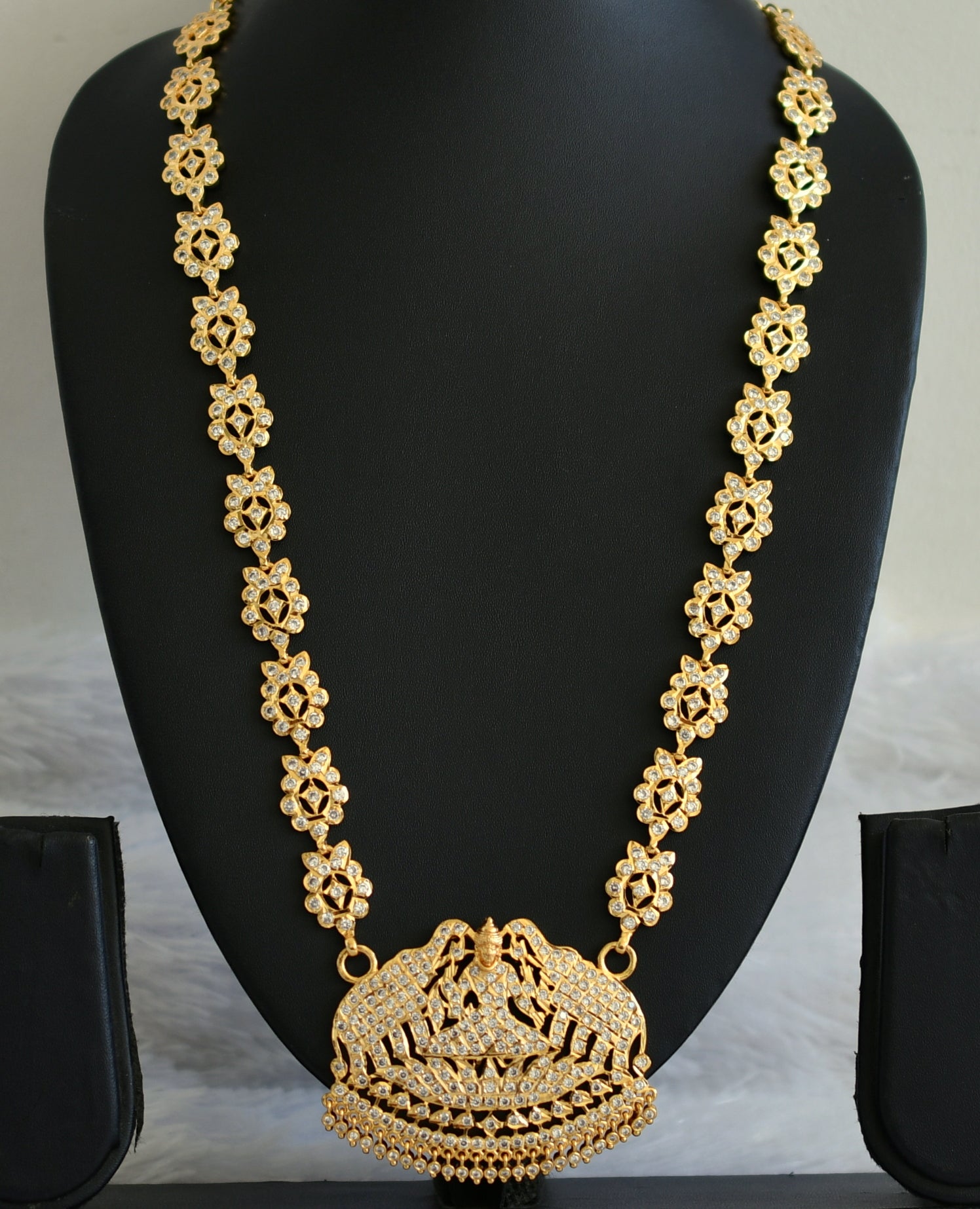 Gold tone south indian style AD white gaja lakshmi short haar dj-50488 ...