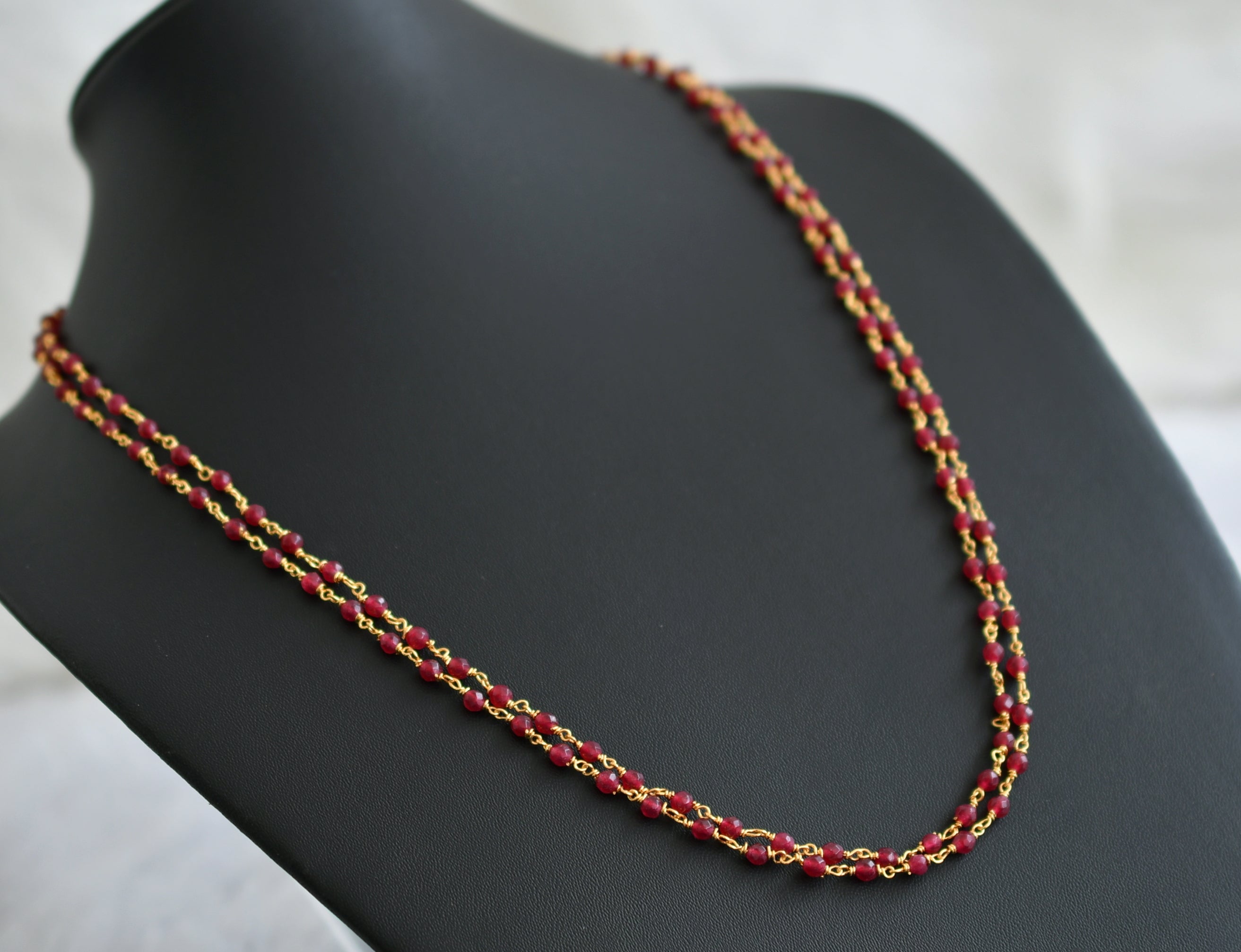 Gold tone ruby beaded double layer 24 inches chain dj-46840 – dreamjwell