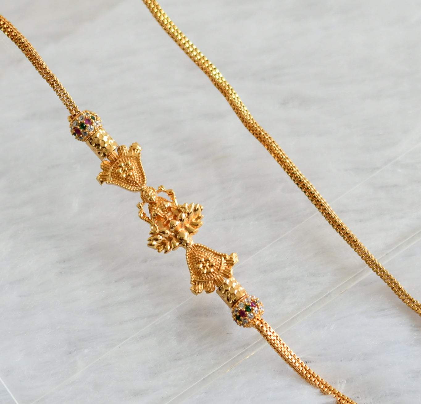 Gold tone 24 inches ruby-green-white lakshmi mugappu chain dj-46871 ...
