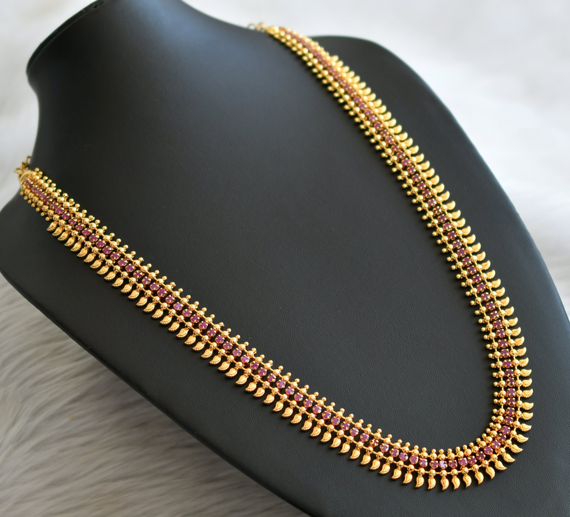 Gold tone kerala style ruby small mango haar dj-45237 – dreamjwell