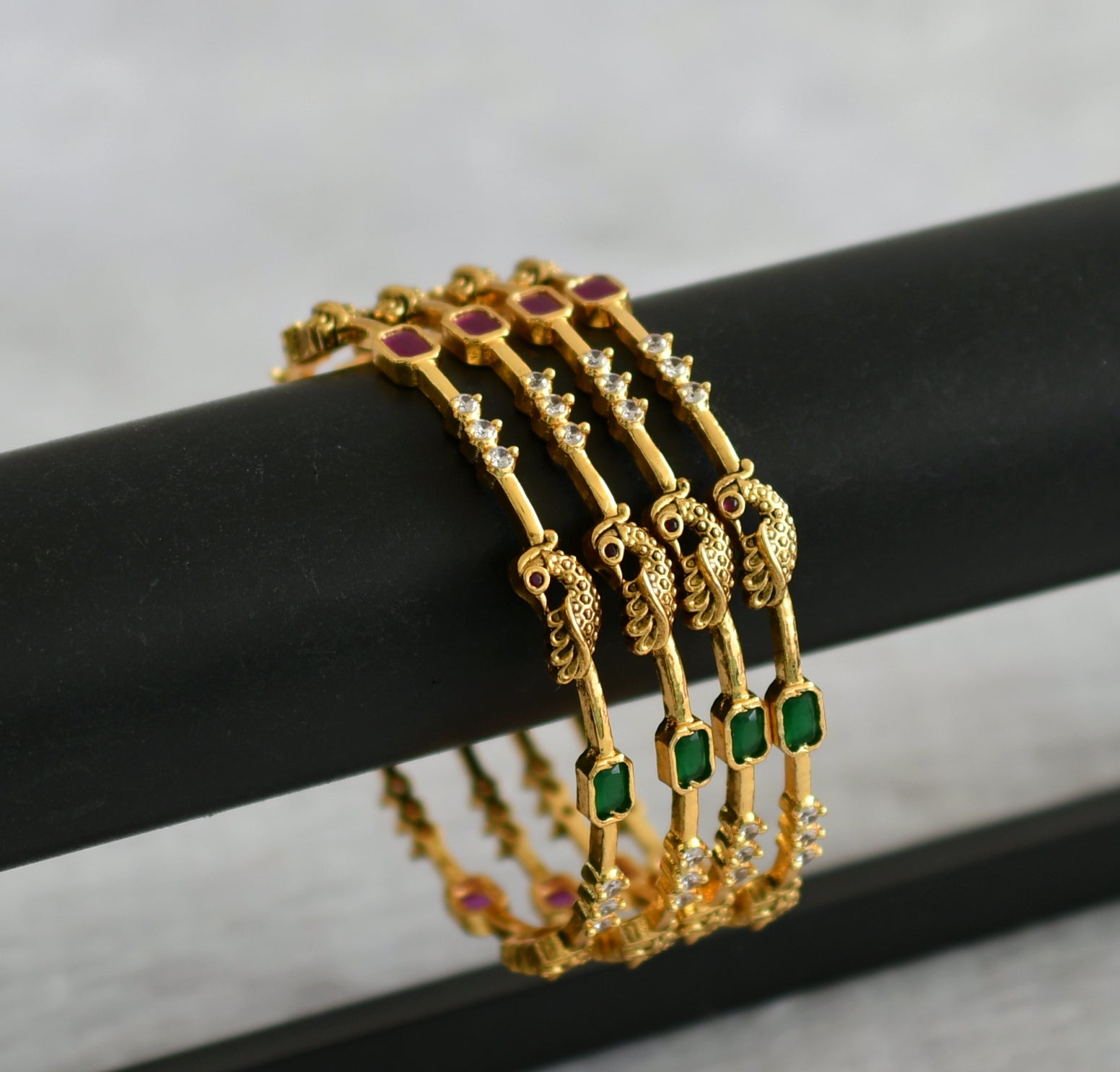 Antique gold tone ruby-green-white peacock set of 4 bangles(2.8) dj-46 ...
