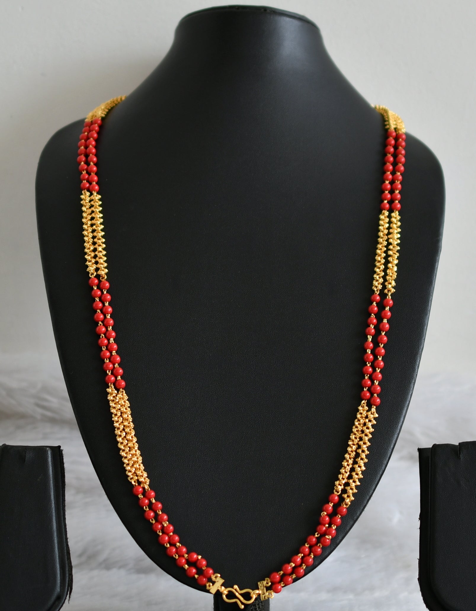 Gold tone coral beaded double layer 30 inches chain dj-48687 – dreamjwell