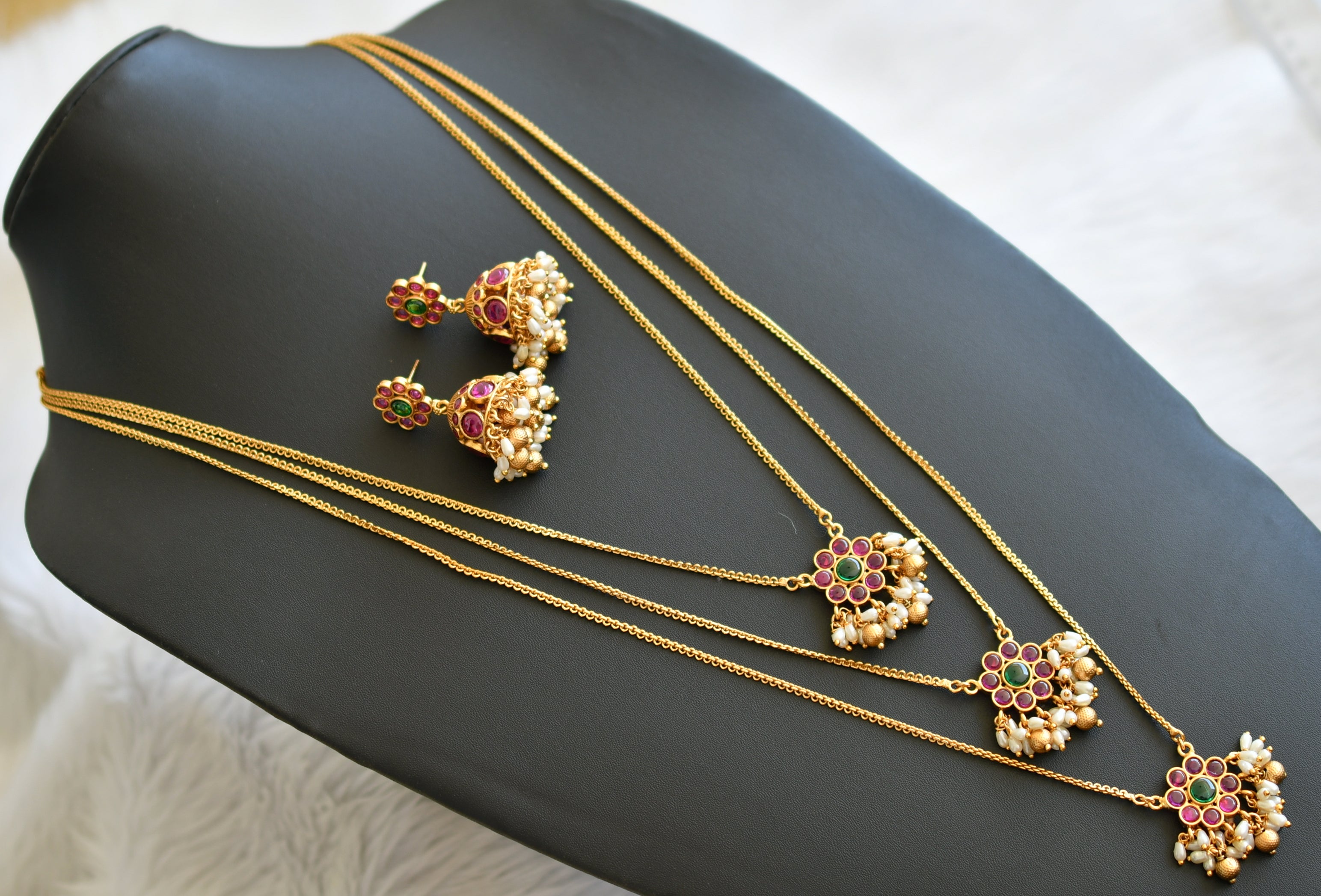 Matte finish kemp-green pearl multi layer flower step haar set dj-4525 ...