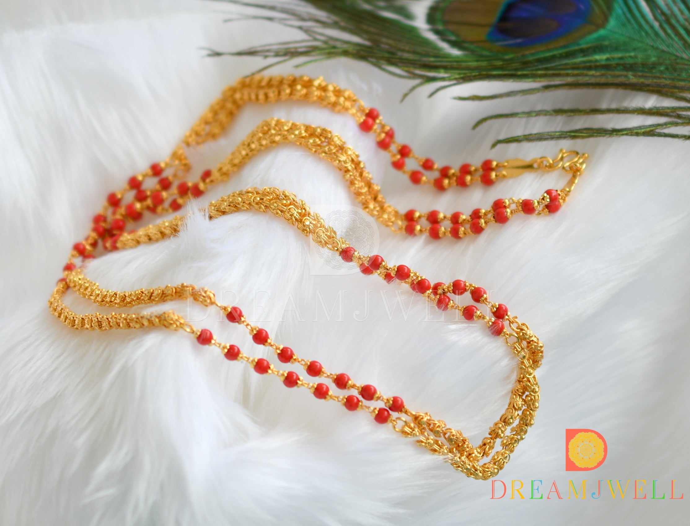 Gold tone coral double layer chain dj-33567 – dreamjwell