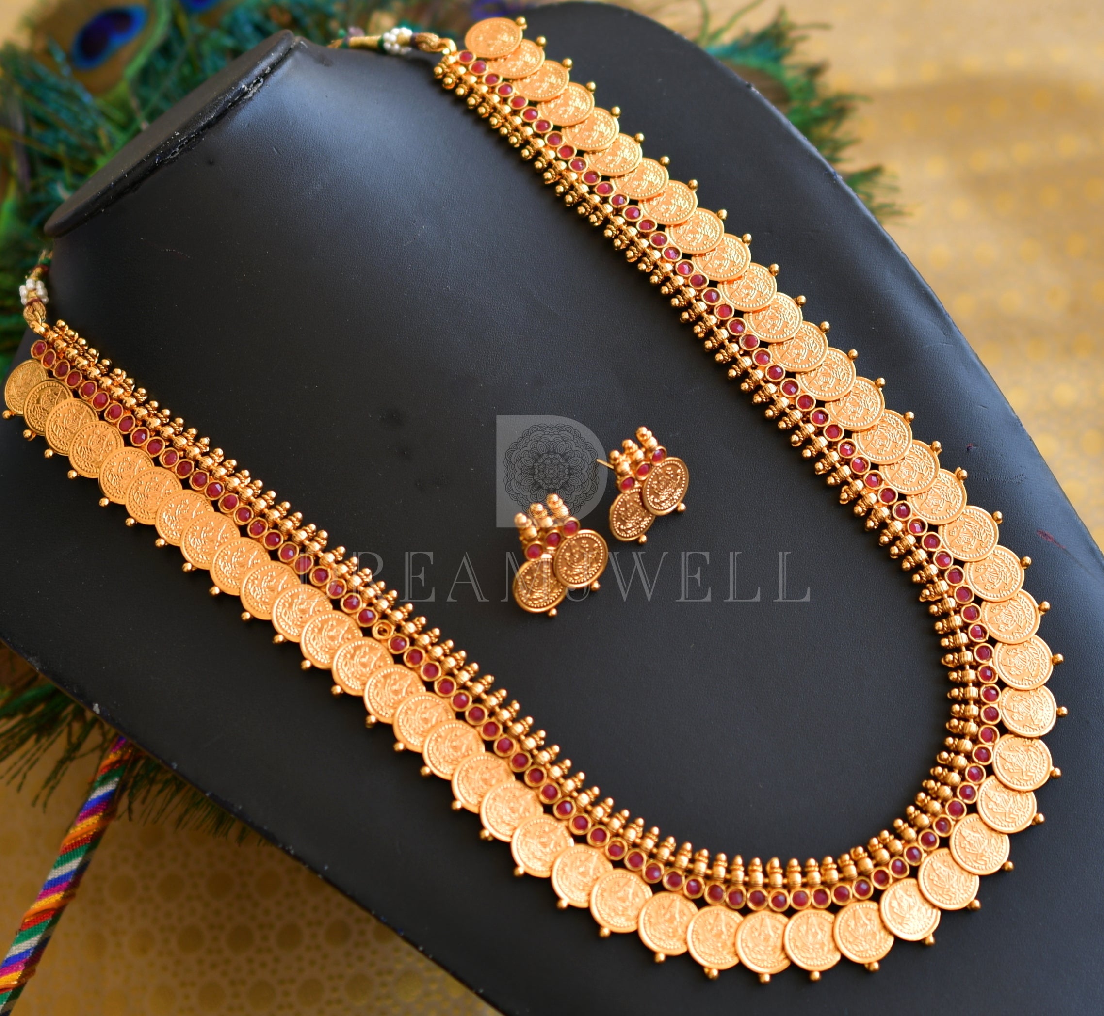 DREAMJWELL - Beautiful Antique Ruby Lakshmi Designer Long Coin Haar Se ...