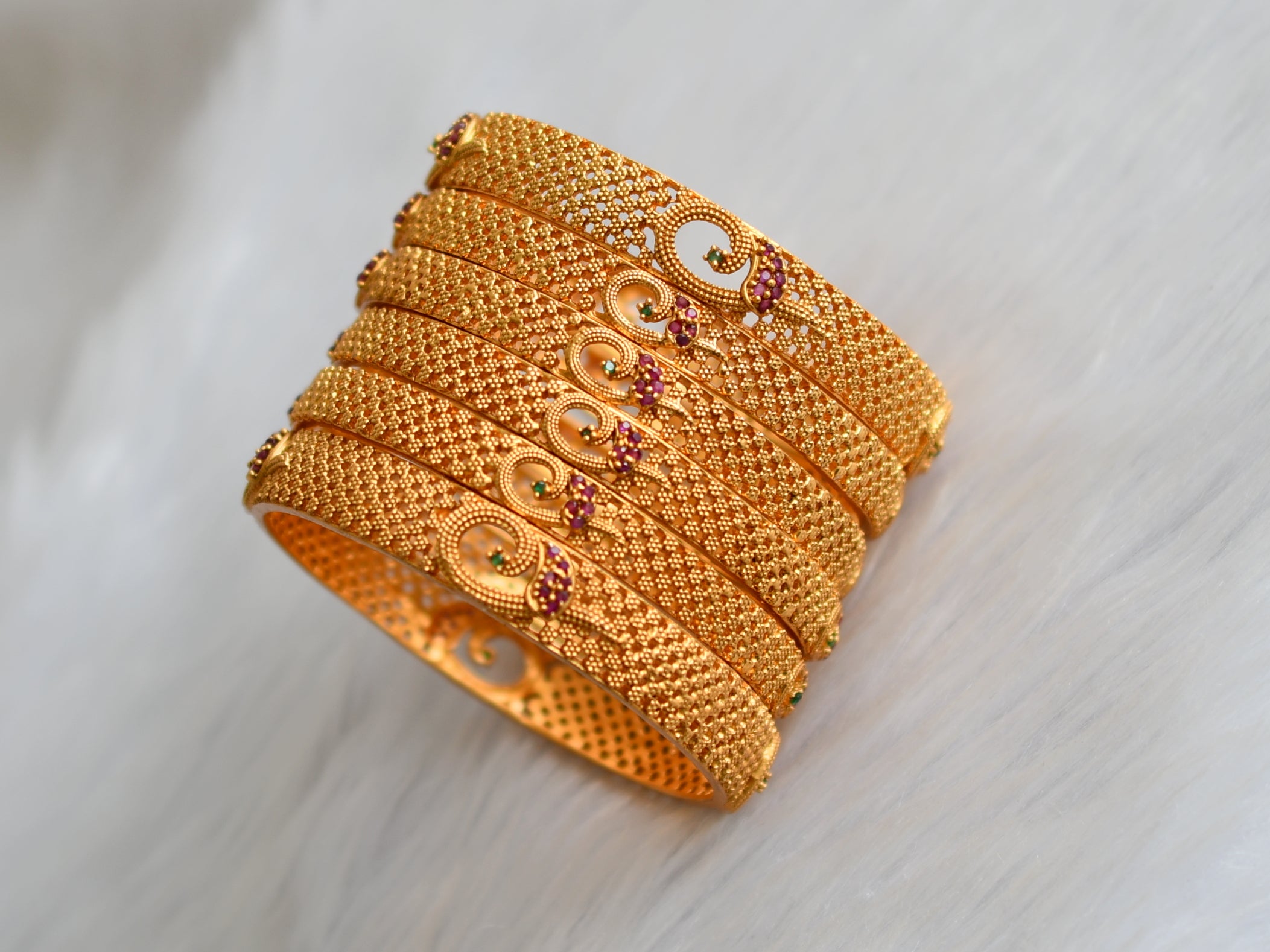 Matte finish pink-green peacock set of 6 bangles (2.4) dj-39821 ...