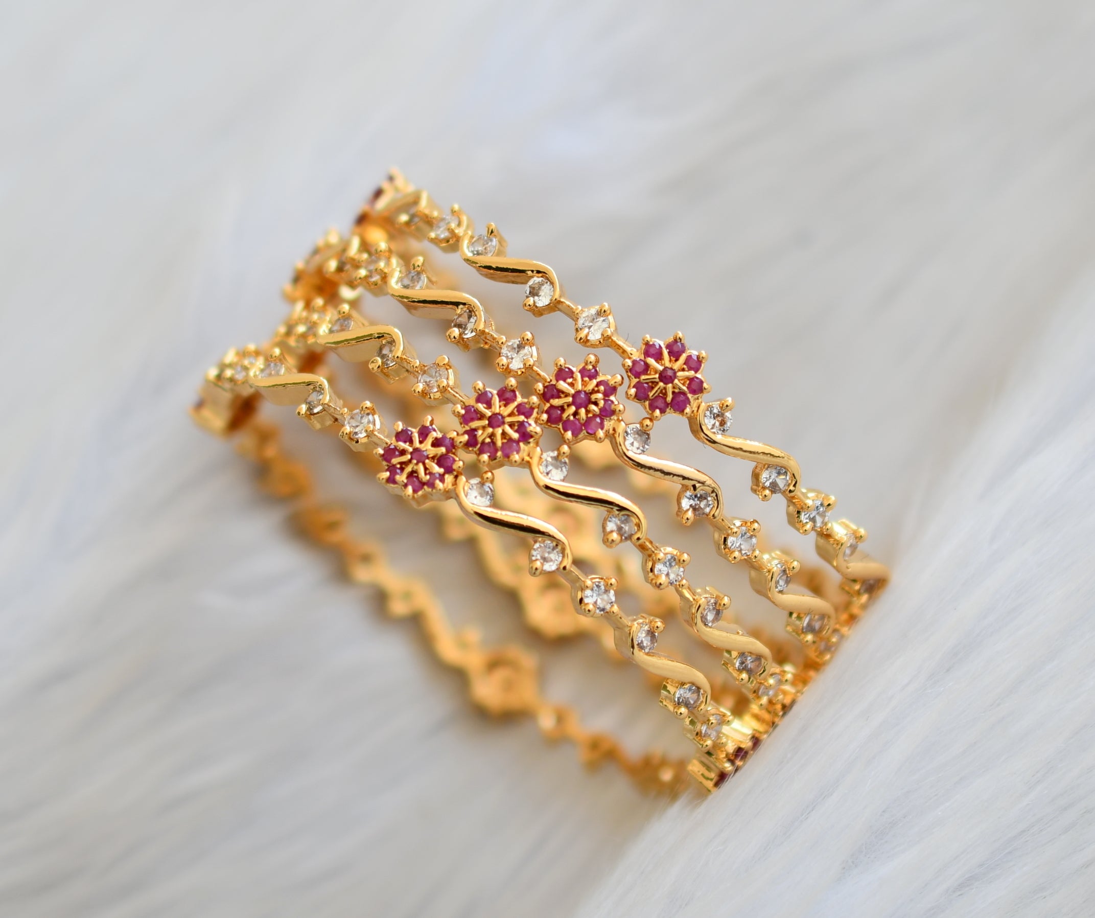 Gold tone ruby-white stone set of 4 Bangles (2.4) dj-40698 – dreamjwell