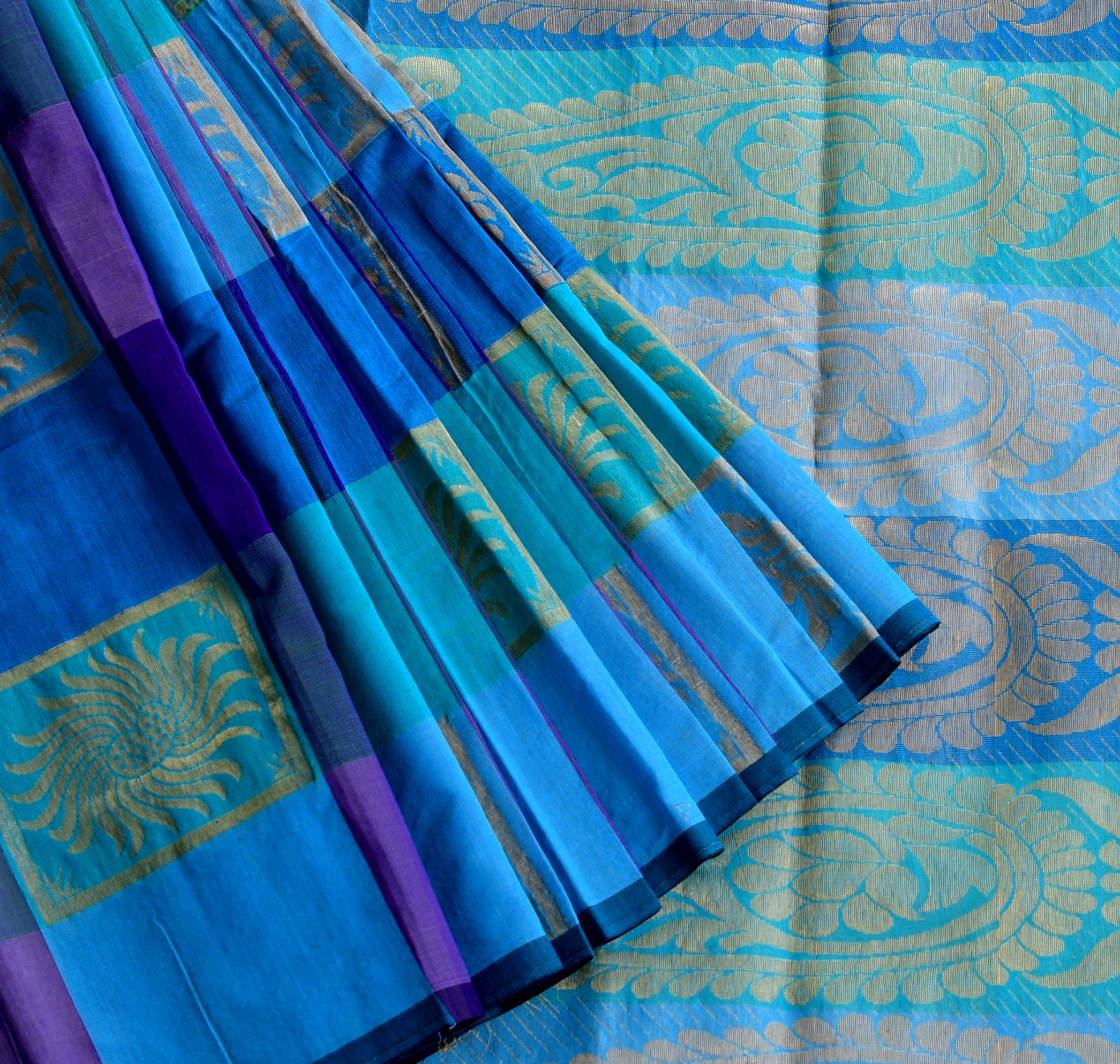 Semi silk cotton blue-Purple-sky blue color mango design saree dj-3852 ...