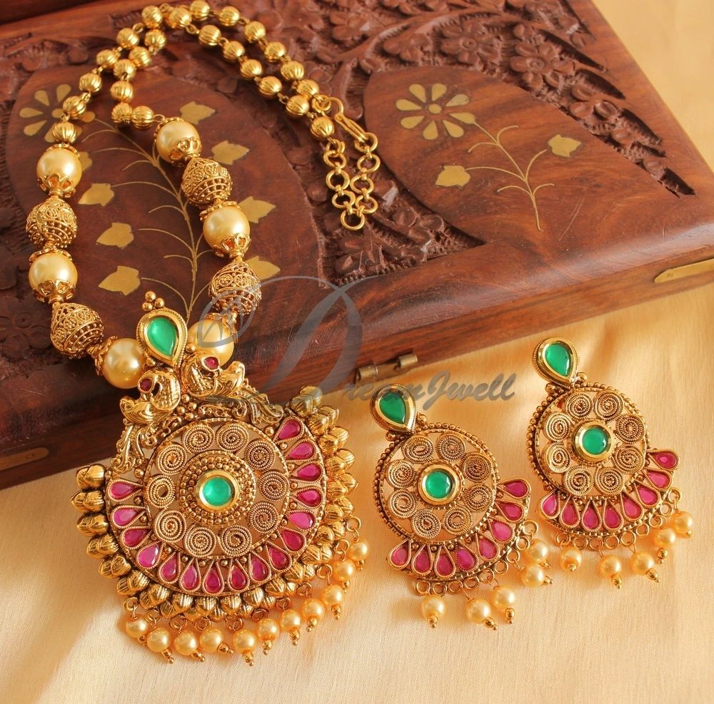 DREAMJWELL - Royal Antique Ruby-green Designer Balls Necklace Set-dj05 ...