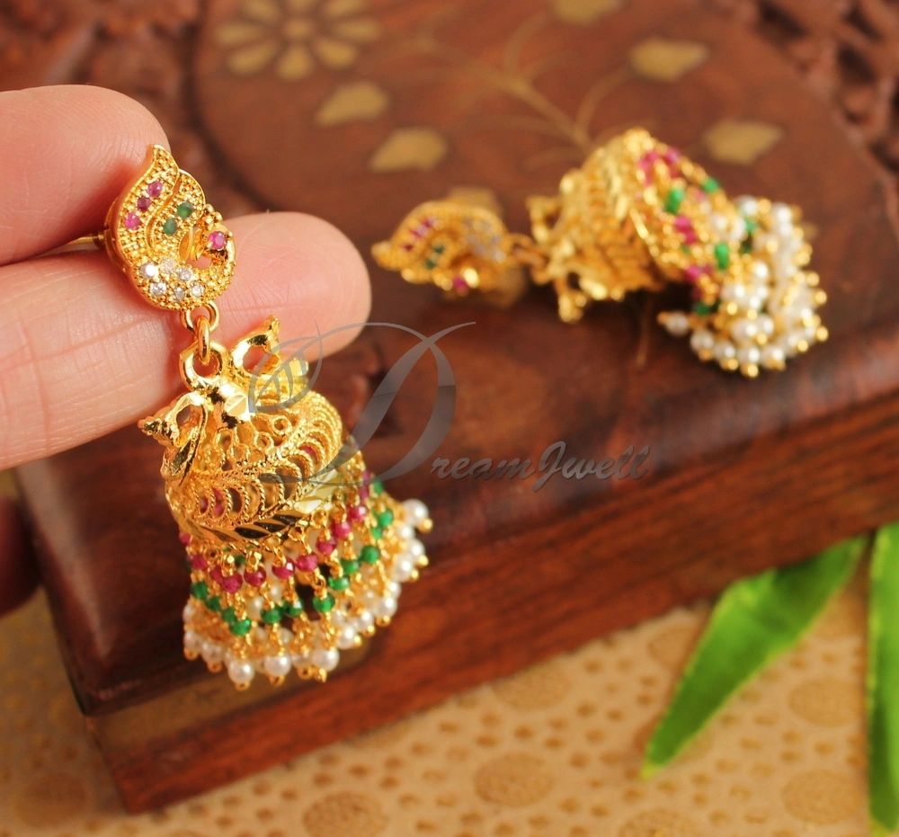 DREAMJWELL - Awesome Gold Plated Ruby-emerald Peacock Cute Jhumkka-dj1 – dreamjwell