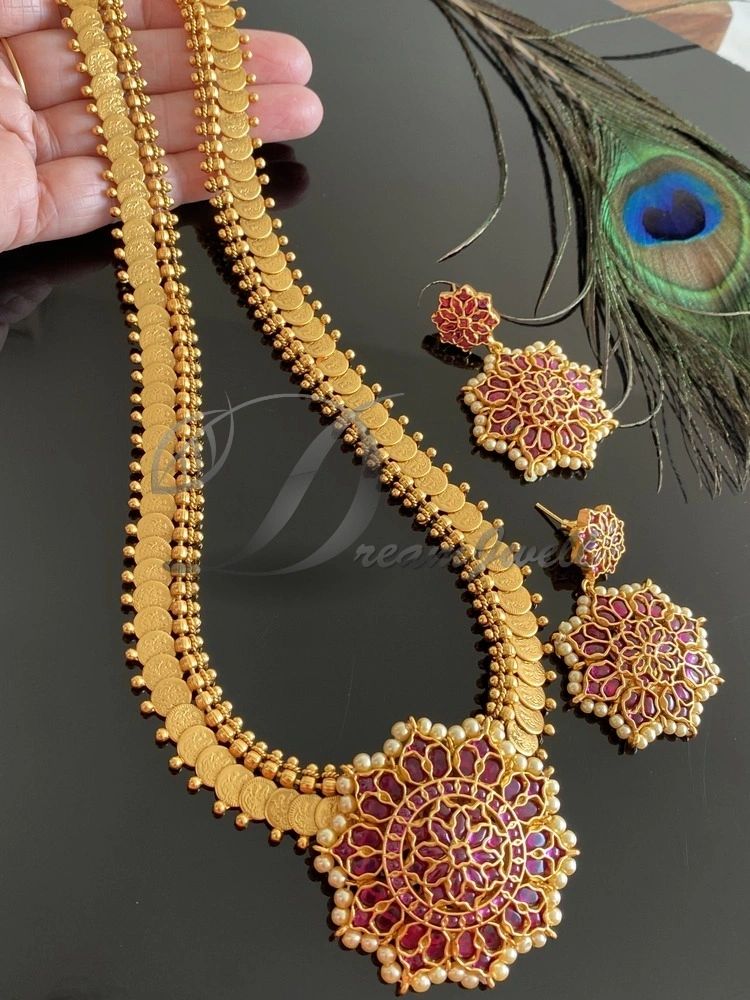 DREAMJWELL - Beautiful Matte Finish Real Kemp Lakshmi Coin Haar Set DJ ...